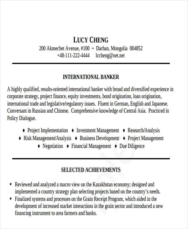 21+ Banking Resume Templates - PDF, DOC