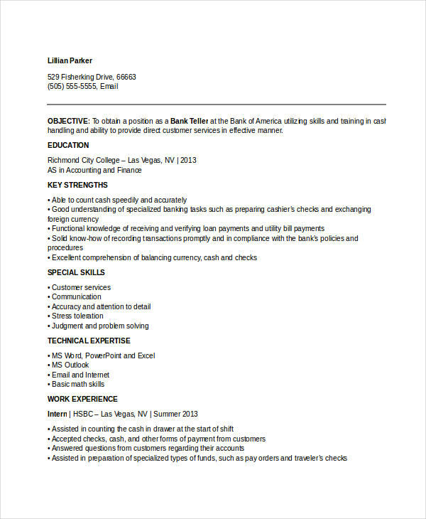 Banking Resume Samples - 51+ Free Word, PDF Documents Download