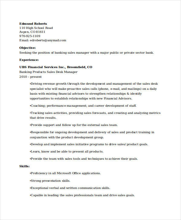 Banking Resume Samples - 51+ Free Word, PDF Documents Download