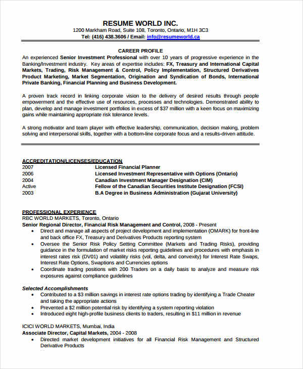 Sample Resume For Bank Job In India Sample Banker CV Banker CV 