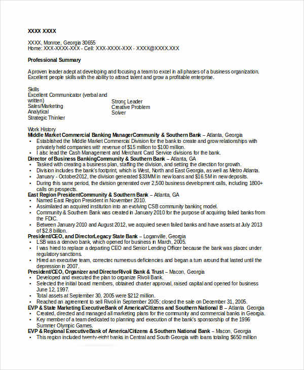 Banking Resume Samples - 51+ Free Word, PDF Documents Download