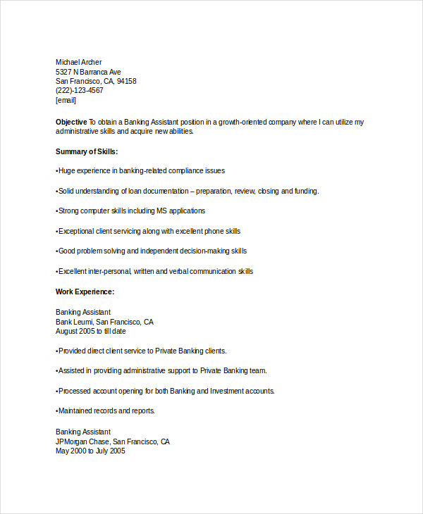 Banking Resume Samples - 51+ Free Word, PDF Documents Download