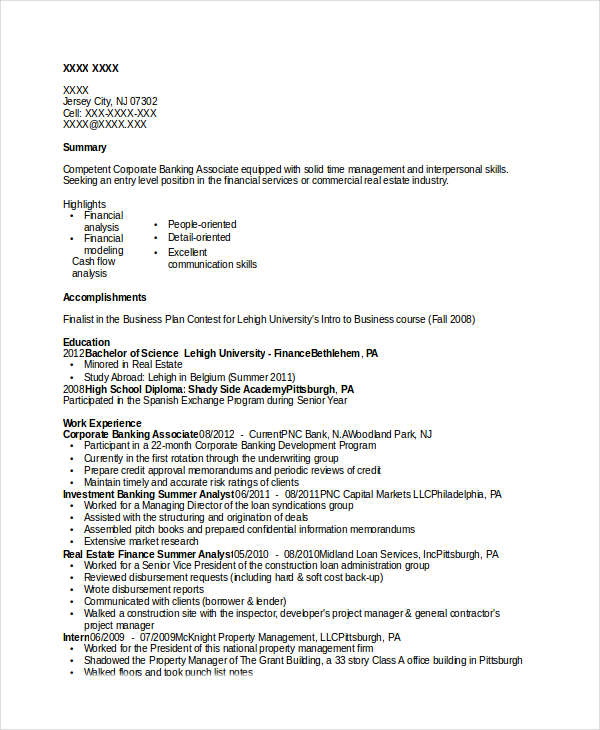Banking Resume Samples - 51+ Free Word, PDF Documents Download