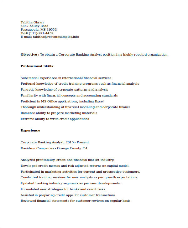 Banking Resume Samples - 51+ Free Word, PDF Documents Download