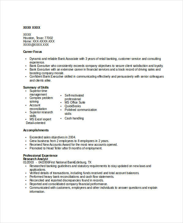 Banking Resume Samples - 51+ Free Word, PDF Documents Download