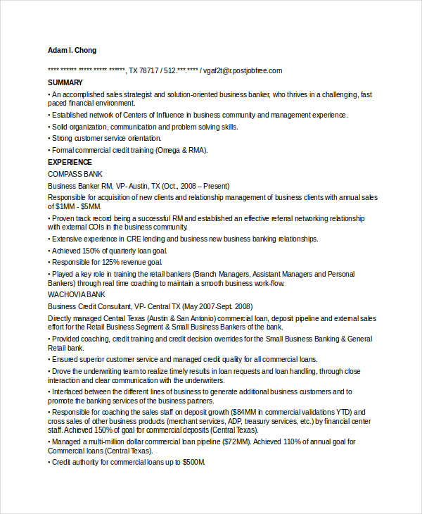 Banking Resume Samples - 51+ Free Word, PDF Documents Download