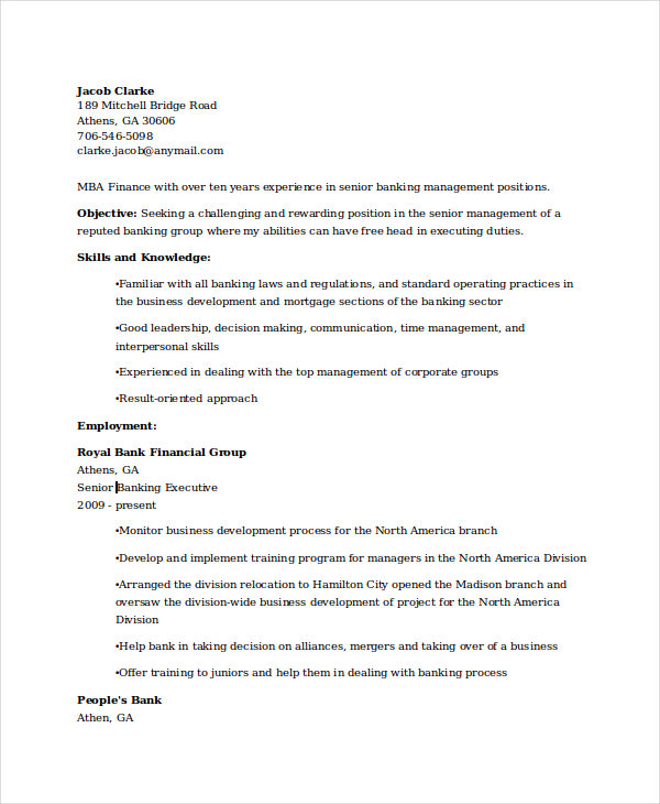 Banking Resume Samples - 51+ Free Word, PDF Documents Download