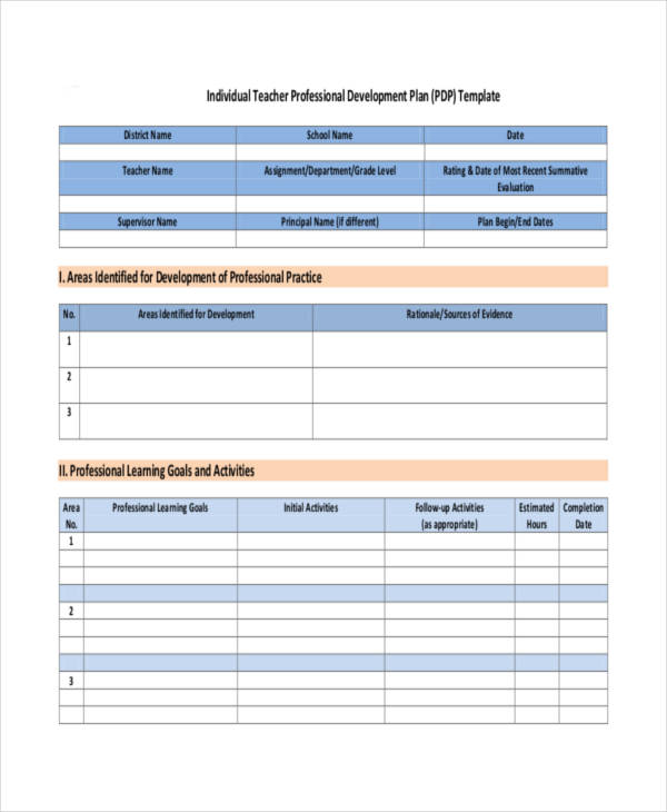 Professional Development Plan Example For Teachers