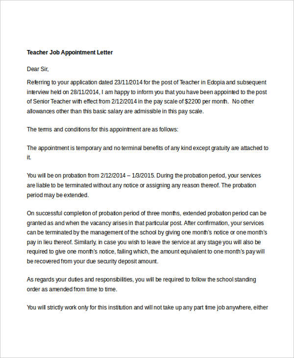 13+ Teacher Appointment Letters - Free Sample, Example Format Download