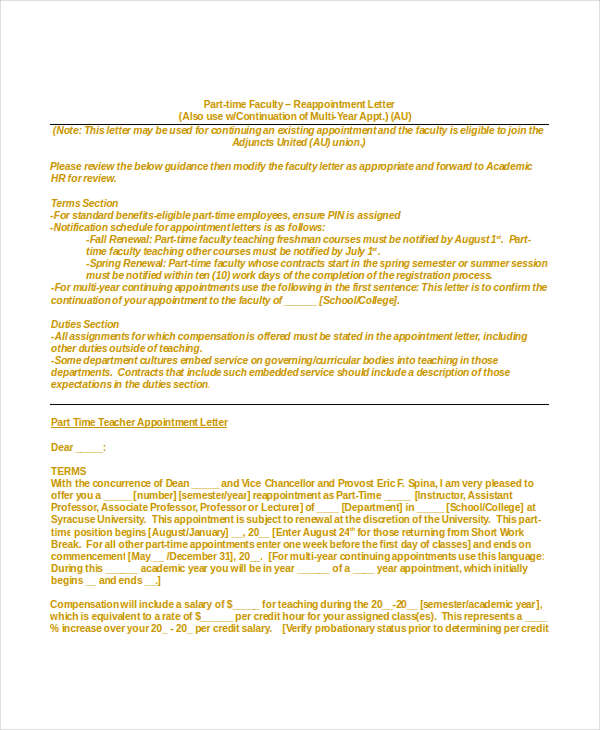 13+ Teacher Appointment Letters - Free Sample, Example Format Download