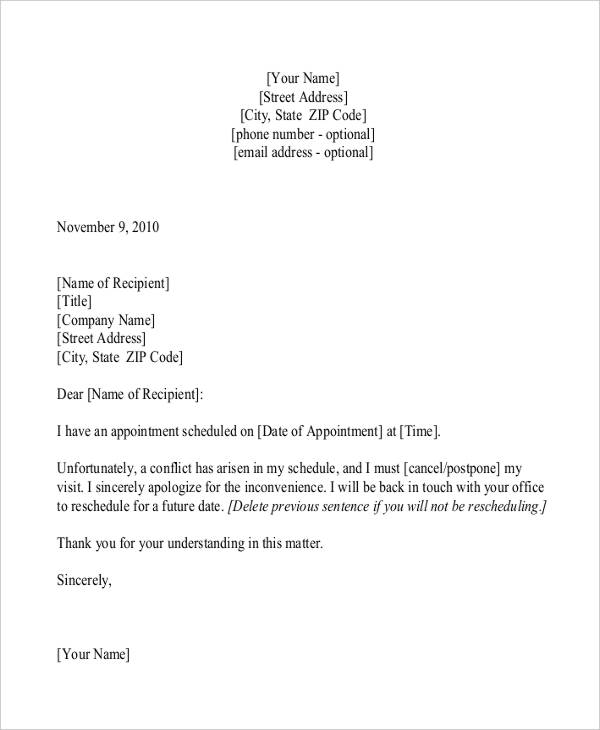 Job Interview Cancellation Letter Sample