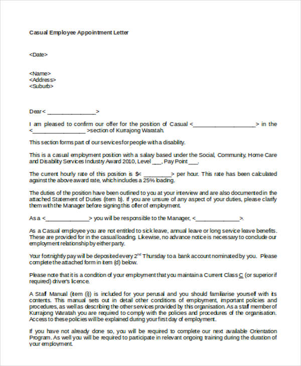 Employee Appointment Letter Templates - 12+ Word, PDF Format Download