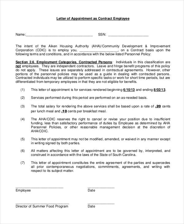 Employee Appointment Letter Templates - 12+ Word, PDF Format Download
