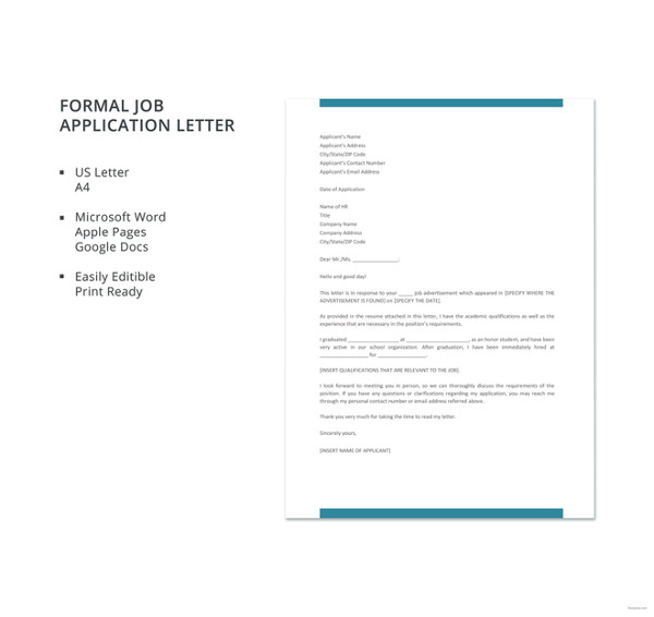 63+ Formal Application Letter Template