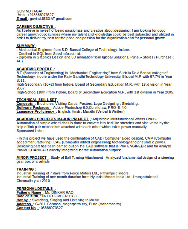 21+ Simple Fresher Resume Templates - PDF, DOC