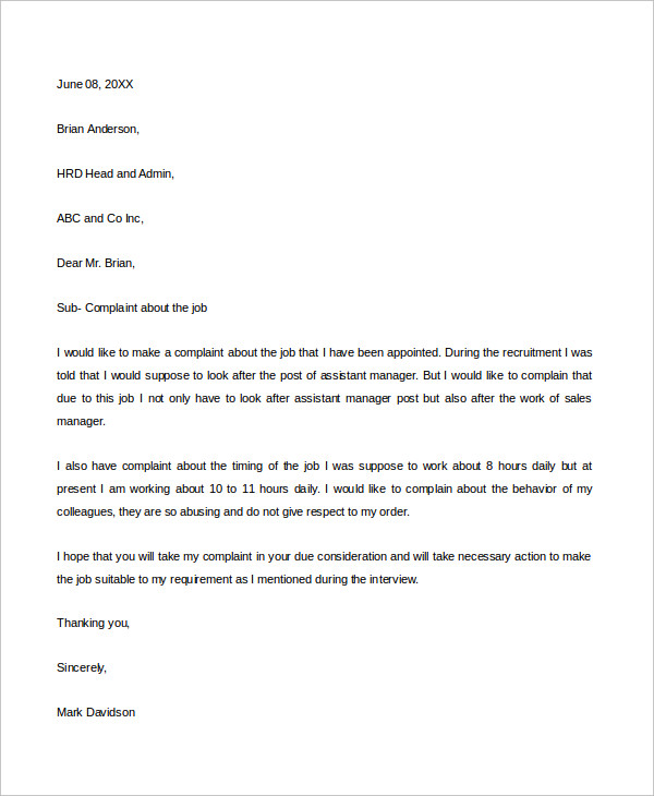 Complaint Letter Sample - 31+ Free Word, PDF Documents Download