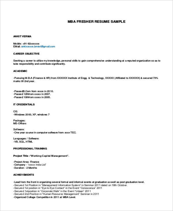21+ Simple Fresher Resume Templates - PDF, DOC