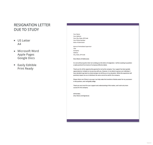 42+ Resignation Letter Template in Doc