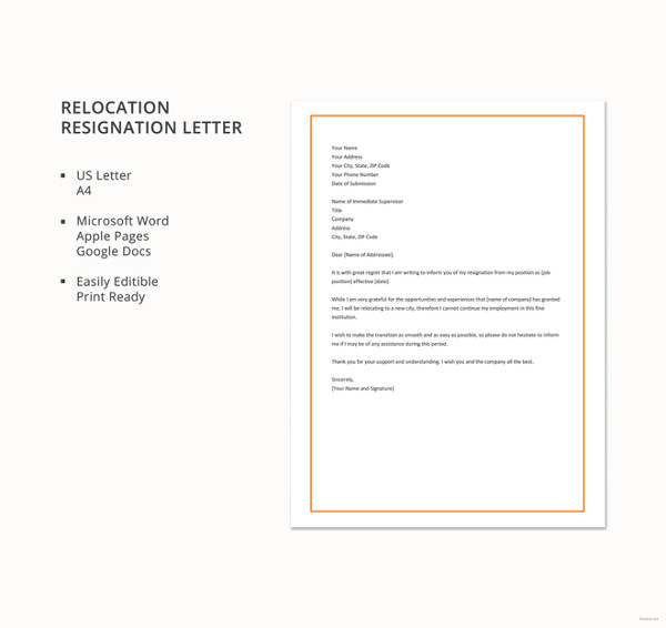 10+ Free Relocation Resignation Letters in PDF | Word | Apple Pages ...