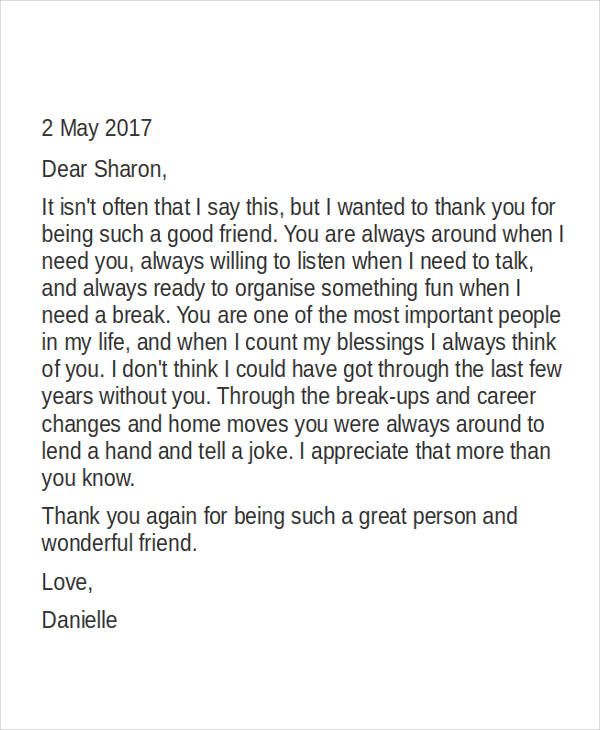 Thank You Letter Examples For Friends Letter