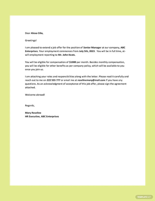 66+ Offer Letter Templates in PDF