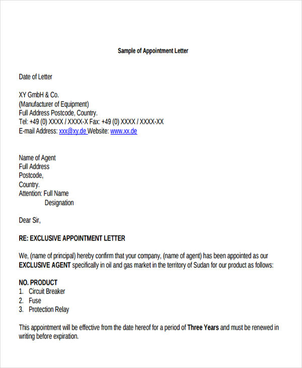 9+ Agent Appointment Letter Templates - Free Samples, Examples Format ...