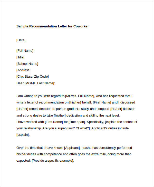 Writing A Recommendation Letter For Coworker Sample Cocarlco84
