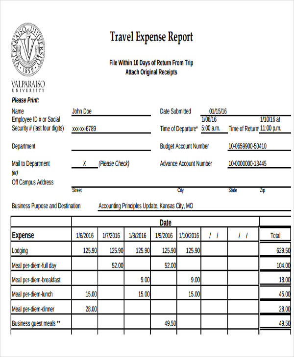 Sample Expense Report Form Classles Democracy