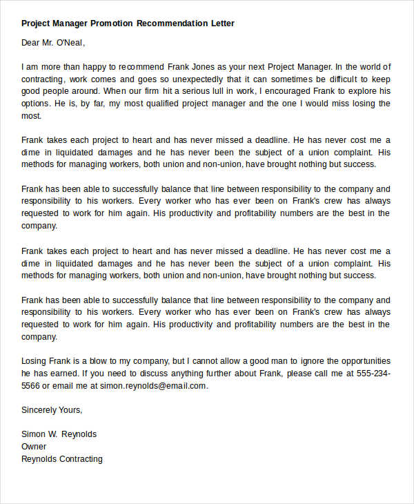 11+ Promotion Recommendation Letters - Free Sample, Example Format Download