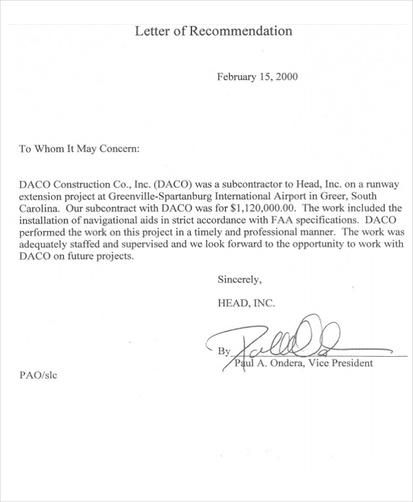 10 Work Recommendation Letter Template 10 Free Word PDF Format 