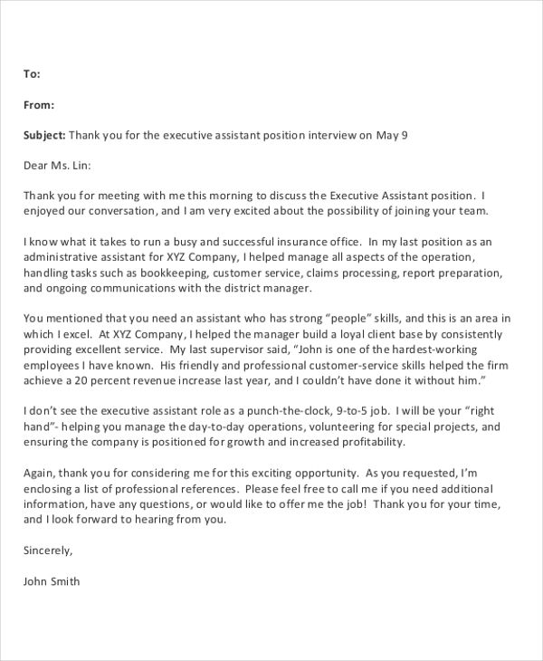 9 Post Interview Thank You Letter Template Free Sample Example 