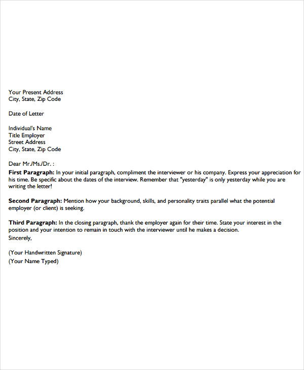 9+ Post Interview Thank You Letter Template - Free Sample, Example ...