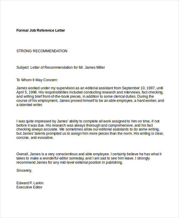 Formal Reference Letter 9 Free Word PDF Documents Download