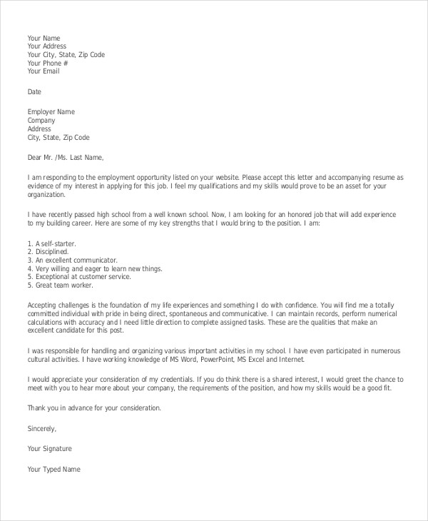 Student Job Application Letters 10 Free Word PDF Format Download