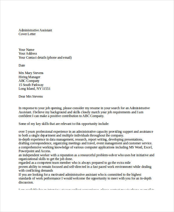 Cover Letter For Executive Assistant Position