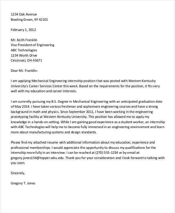 Sample Cover Letter For Internship In Kenya Cover Letter
