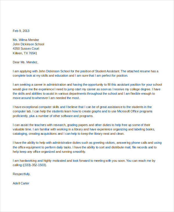 Student Job Application Letters 10 Free Word PDF Format Download