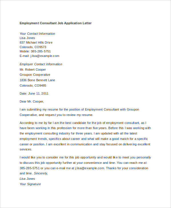 20 Job Application Letter Templates For Employment PDF DOC