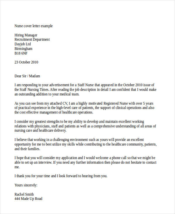 Application Letter Of A Nurse Healthcare Nursing Sample Cover Letter