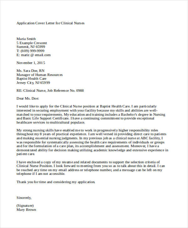 11 Job Application Letters For Nurse 9 Free Word PDF Format Download