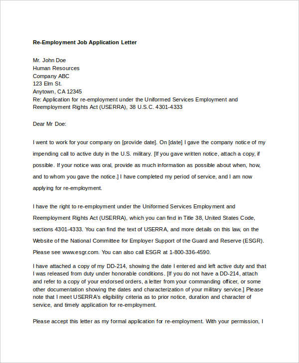 Application For Employment As A Letter