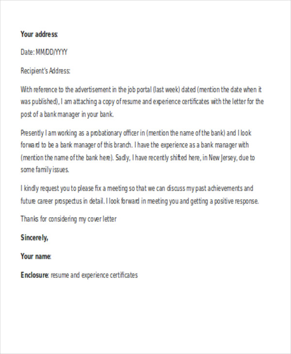 Job Application Letter Format For Manager Sales Cover Letter Example