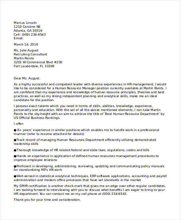 Application Letter For Hr Manager Photos