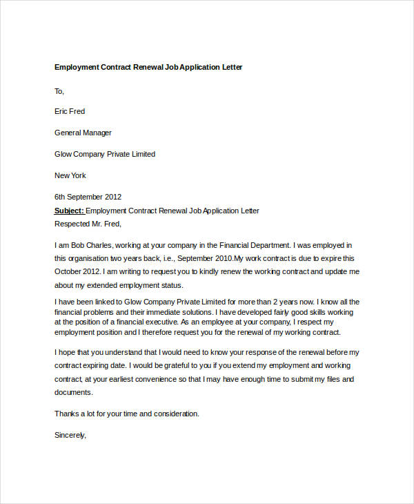 Application Letter Renewal Employment Contract ApplyTexas Sample 