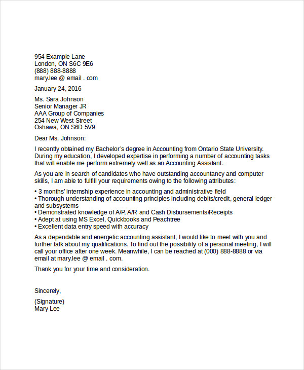 Sample Of Application Letter For The Post Of An Accountant Accountant 