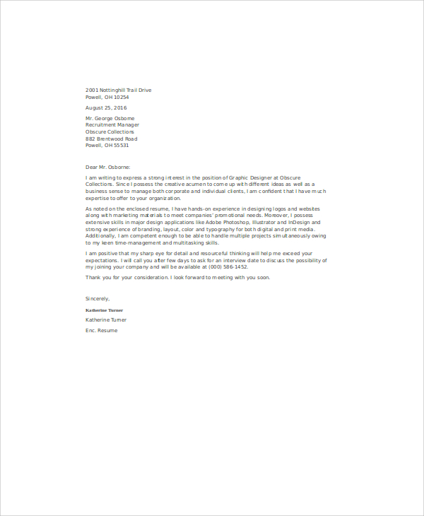 9 Job Application Letters For Graphic Designer Free Word PDF Format 