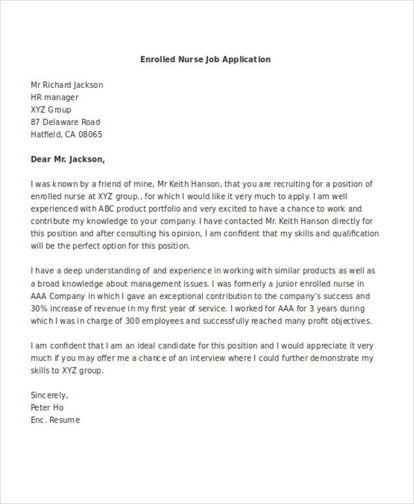 Application Letter For Nurse Job Order