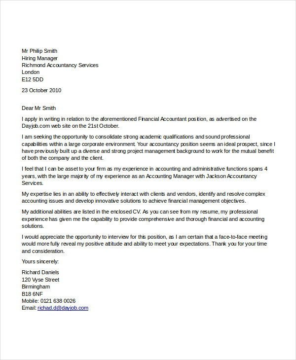 Cover Letter For Job Accounting Accounting