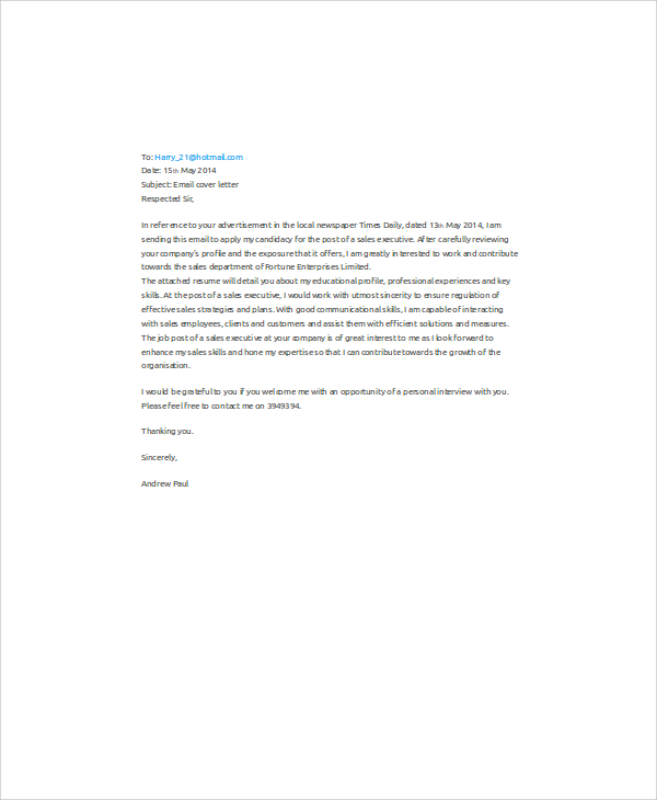 11 Sample Email Application Letters