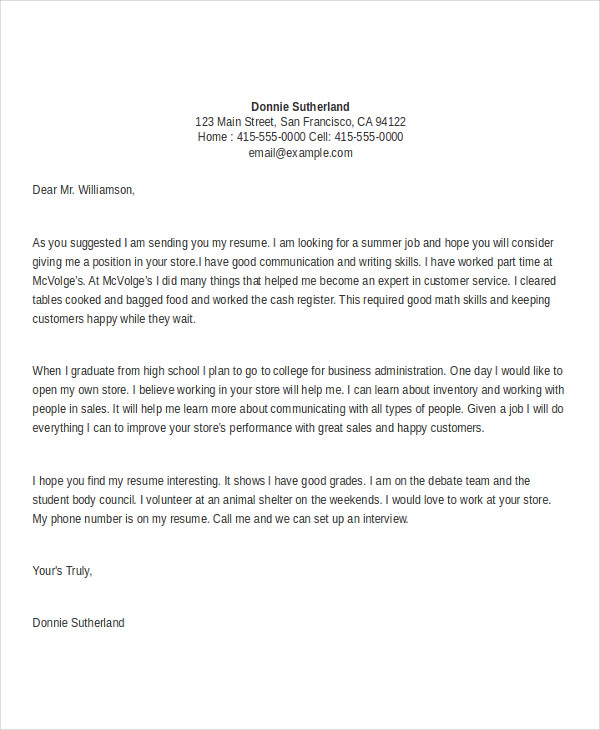 Student Job Application Letters - 10+ Free Word, PDF Format Download